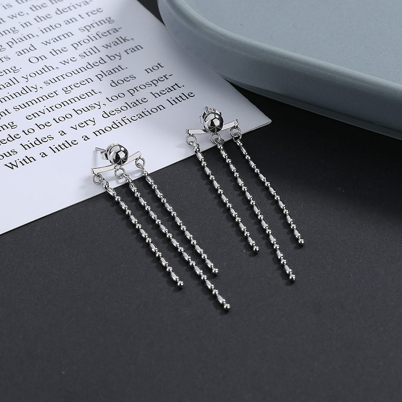 Tassel Wavy Long Earring Wheathead Round Bead Back Pendant Earring ...