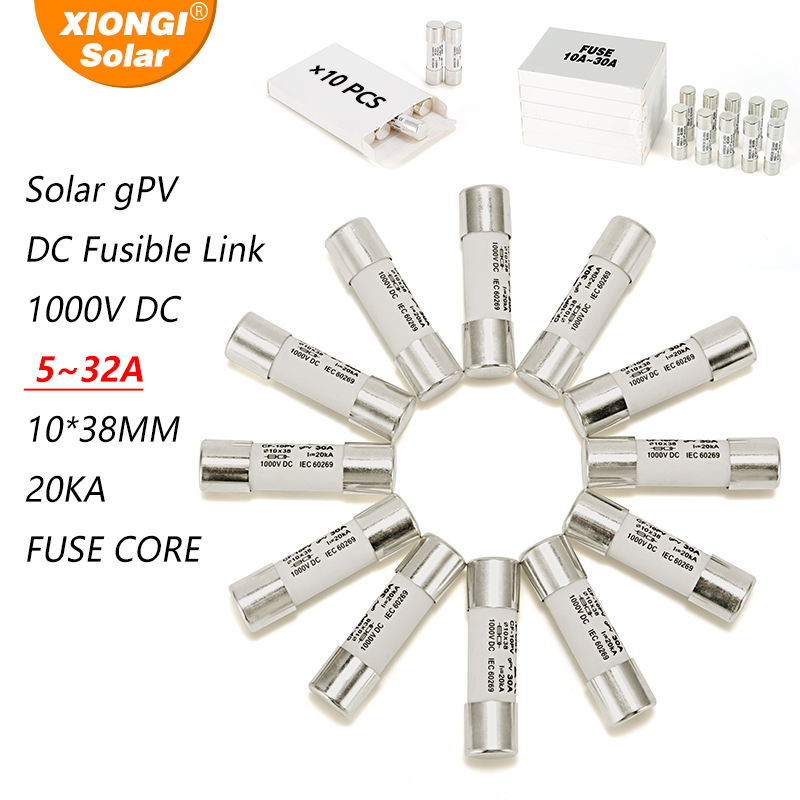1pcs/10pcs 10x38mm 1000V Low Voltage Solar gPV PV DC Fusible Link 5A ...