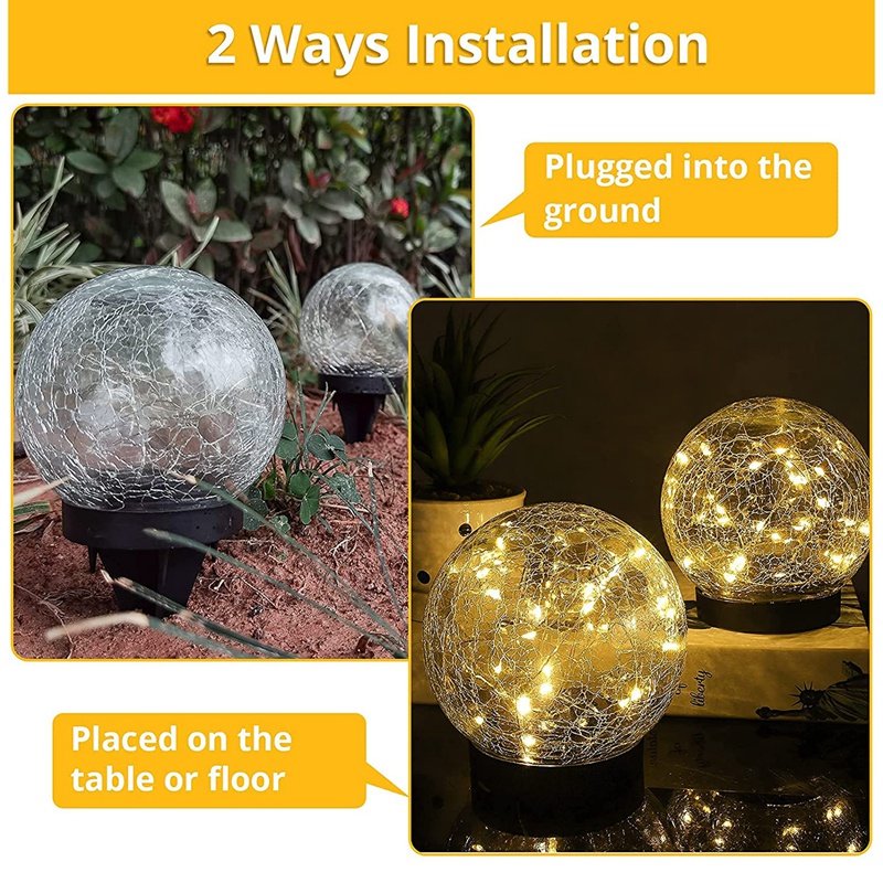 2-Pack Garden Solar Lights Decorative, Colored Cracked Glass Globe ...
