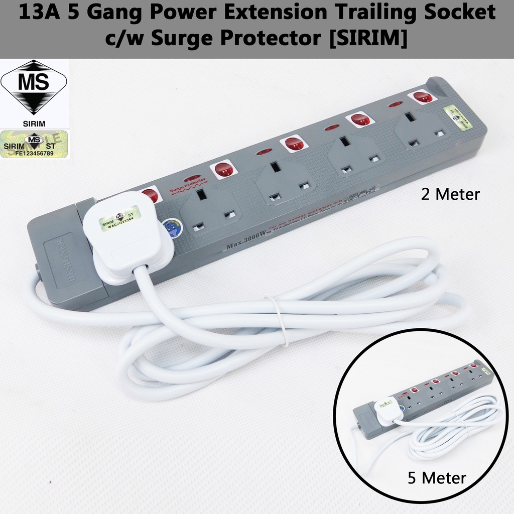 Electric socket ♪Designer 13A 2 Gang To 5 Gang Power Extension Trailing ...