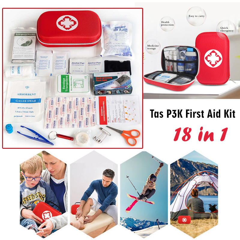 Tas P3K First Aid Kit 18 in 1 Set isi Lengkap Komplit Outdoor Travel ...