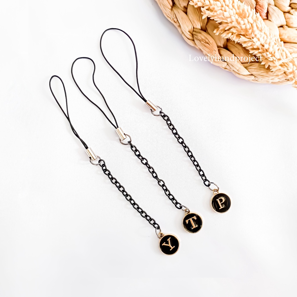 STRAP PHONE INISIAL EPOXY HITAM / STRAP PHONE ABJAD READY A-Z / STRAP ...