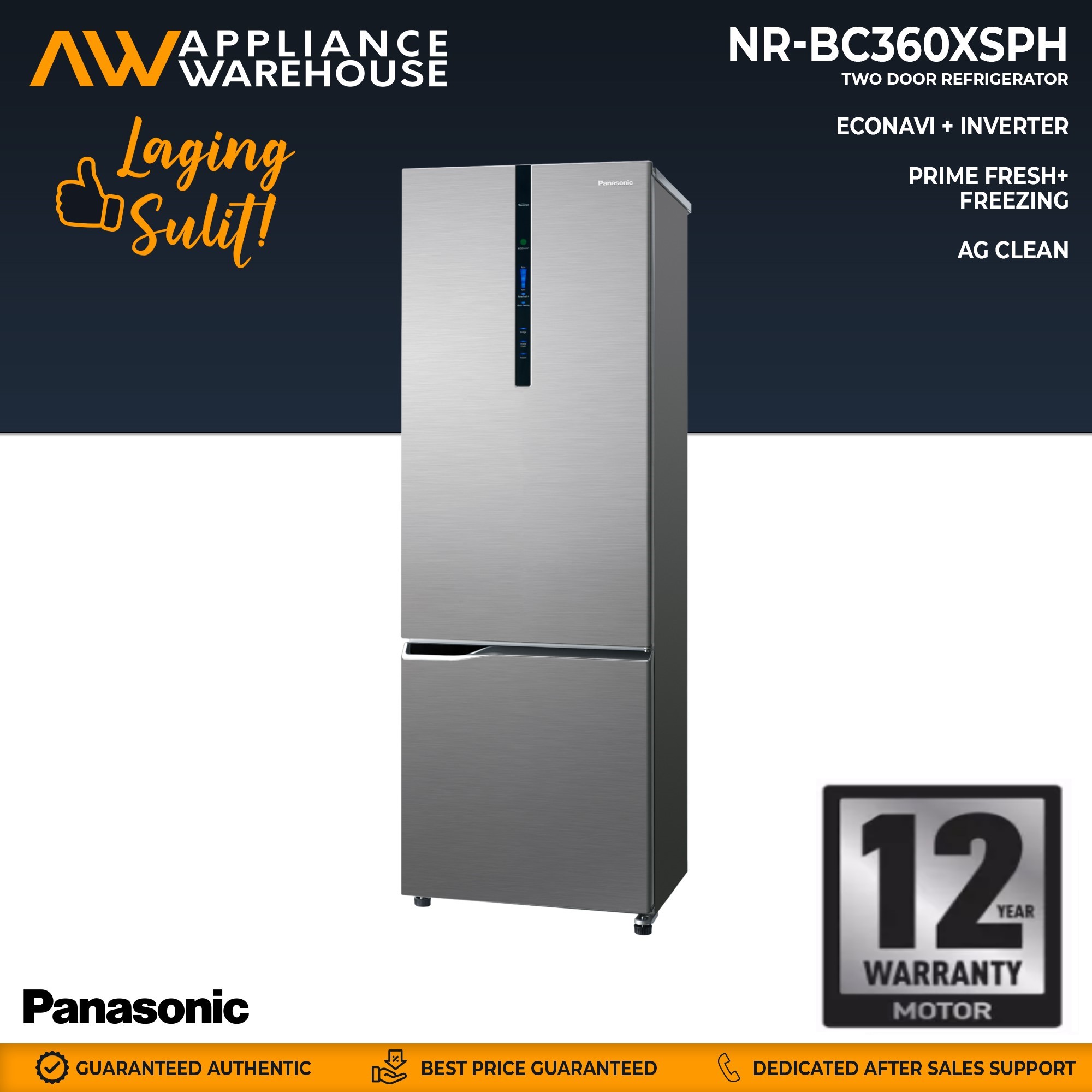 Panasonic NR-BC360XSPH 11.3 cu. ft. Two Door Bottom Freezer No Frost ...