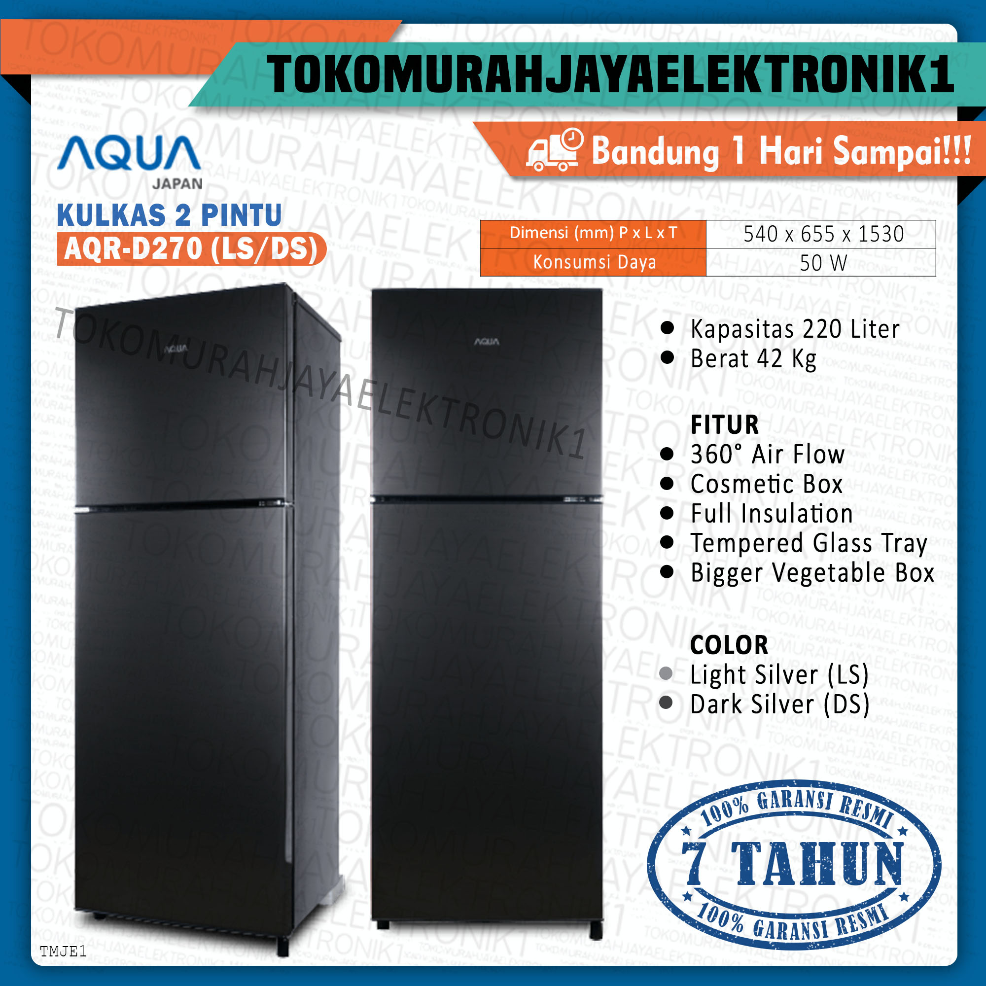 KULKAS AQUA 2 PINTU LEMARI ES SANYO JAPAN AQR 270 DS/LS GARANSI RESMI PABRIK KHUSUS BANDUNG DAN ...