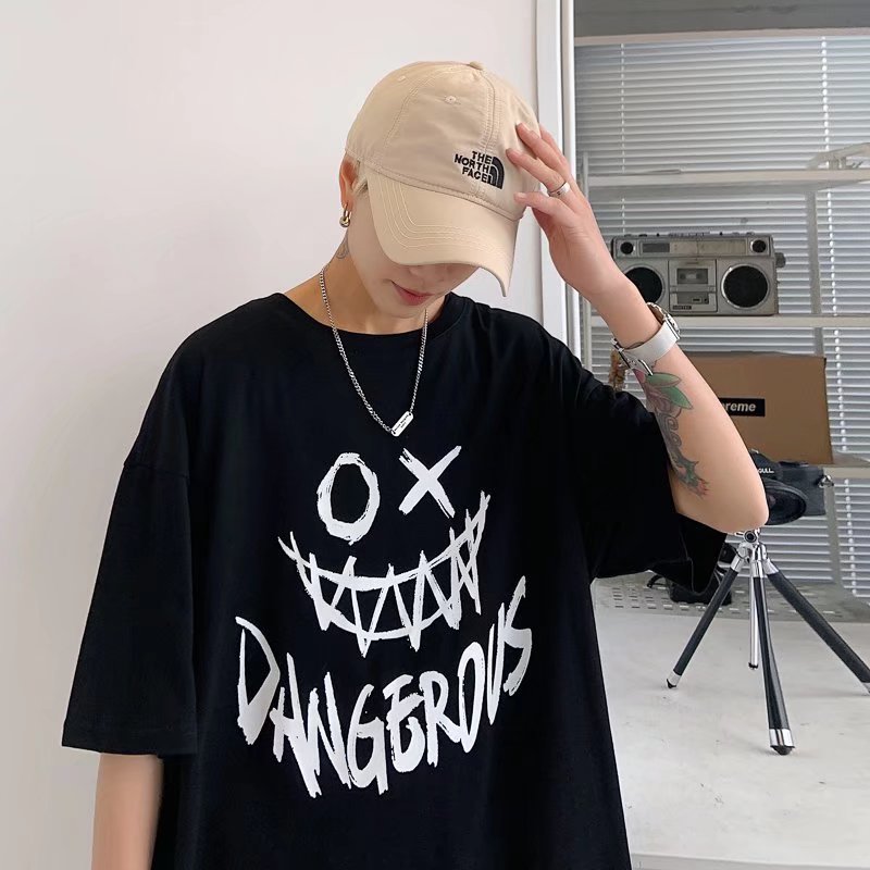 (S-8XL) Graffiti ยิ้มสั้นเสื้อยืดฤดูร้อนของผู้ชายยี่ห้อ Ins แนวโน้ม2022ใหม่ขนาดใหญ่ไขมันครึ่งแขน ...