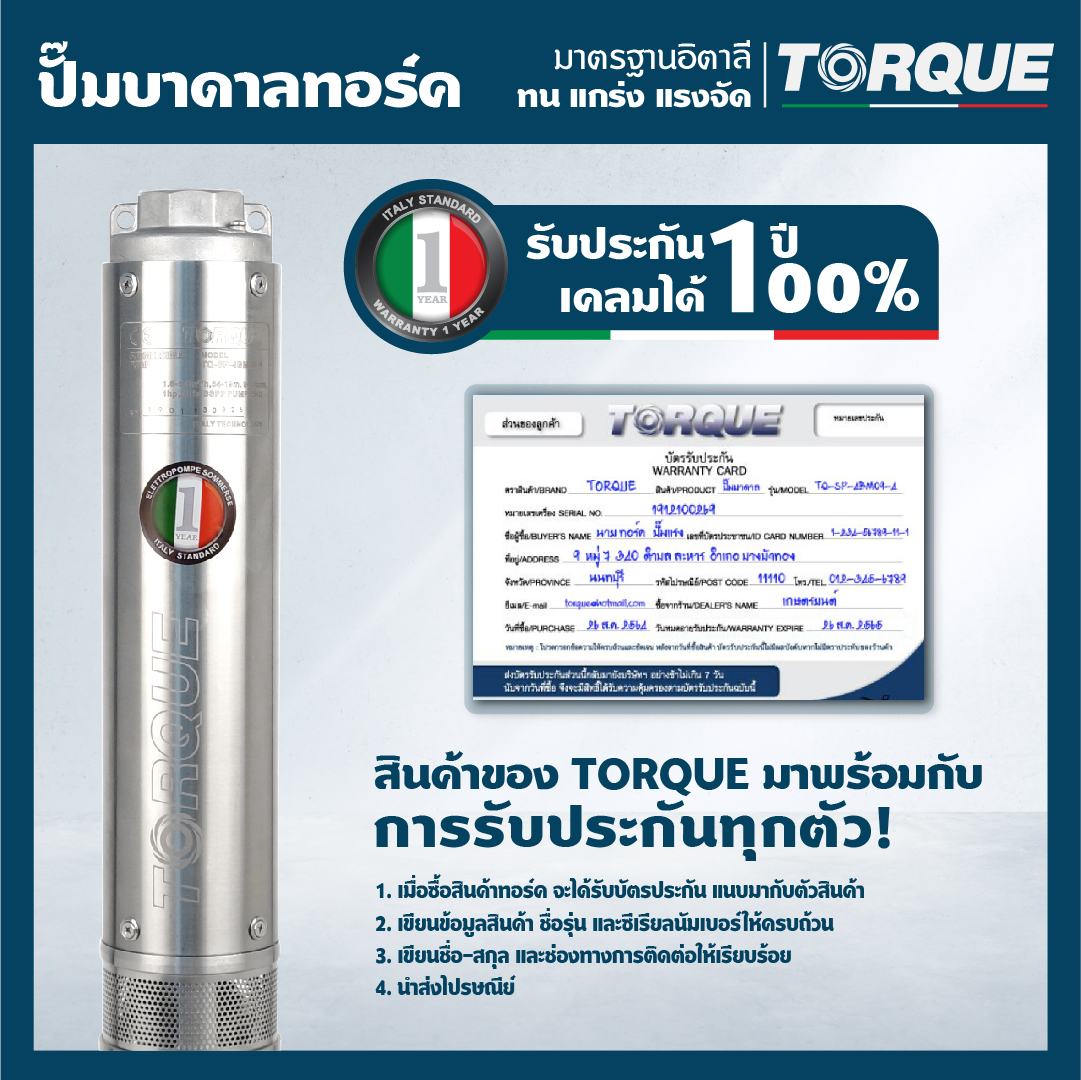 TORQUE TQ-SP-6BH21-4/ST ปั๊มบาดาลทอร์ค ชุด Submersible Pump 3.0 HP. 21 ...