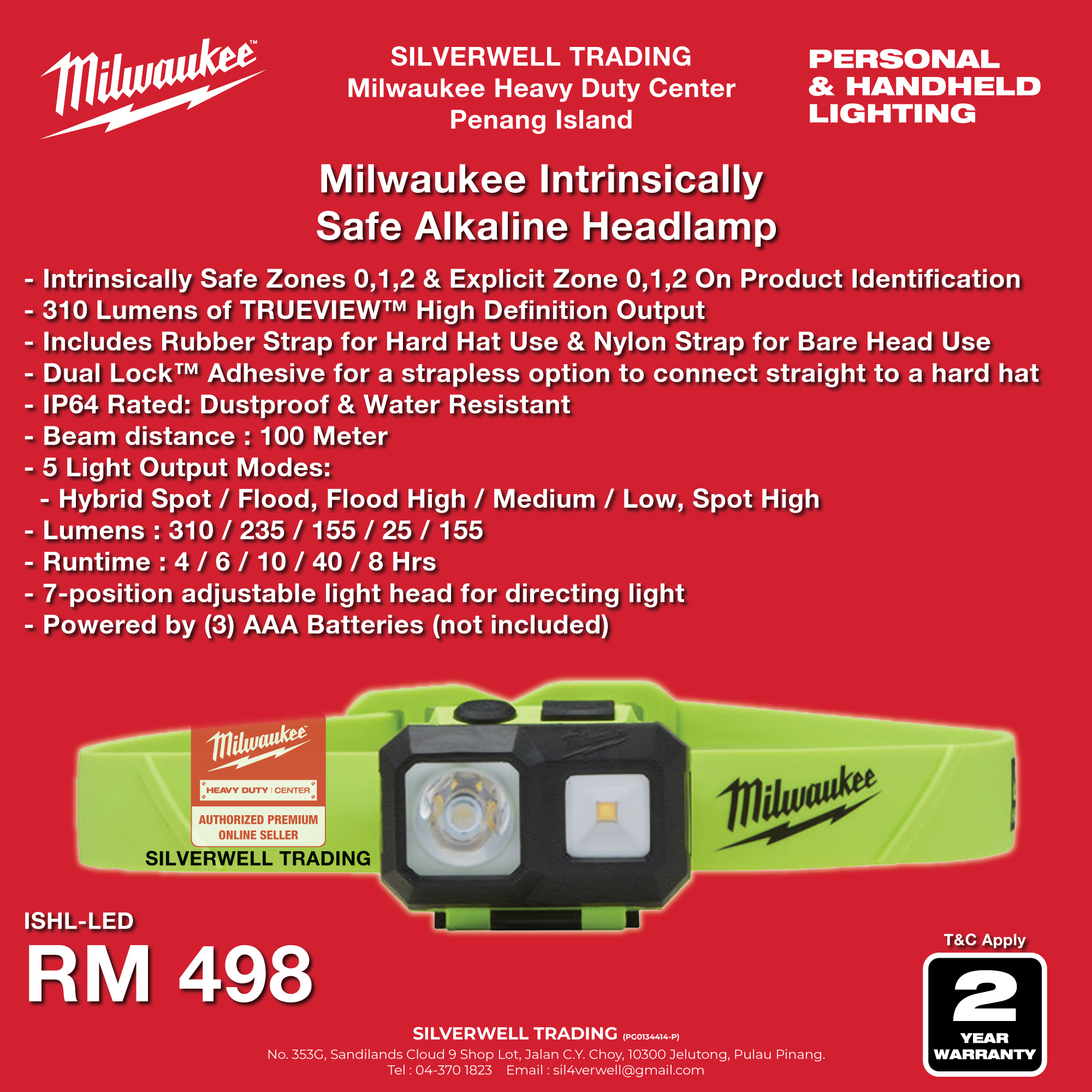 Milwaukee Intrinsically Safe Alkaline Headlamp (ISHL-LED) | Lazada