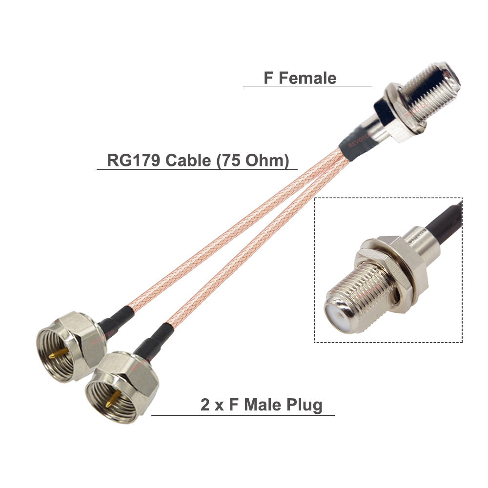 1pcs Bevo F Splitter Cable F Female To 2 X F Male Plug 75 Ohm Rg179 ...