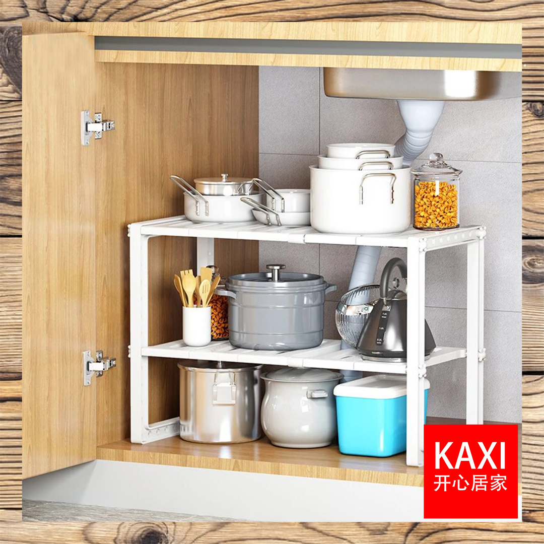 Kitchen Shelf Retractable Under Sink Shelf Cabinet Layered Pot Rack Rak ...