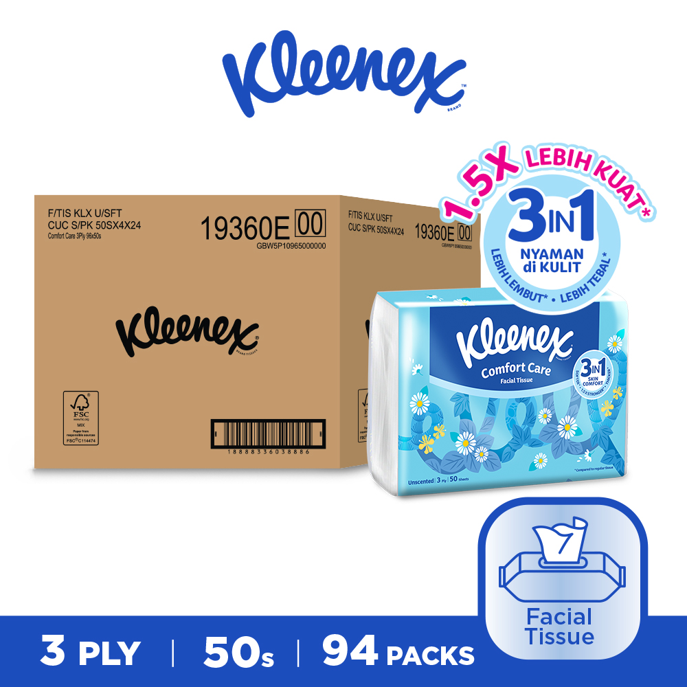 Kleenex Facial Tissue Comfort Care 3 Ply 50s [96 Packs] | Lazada Indonesia