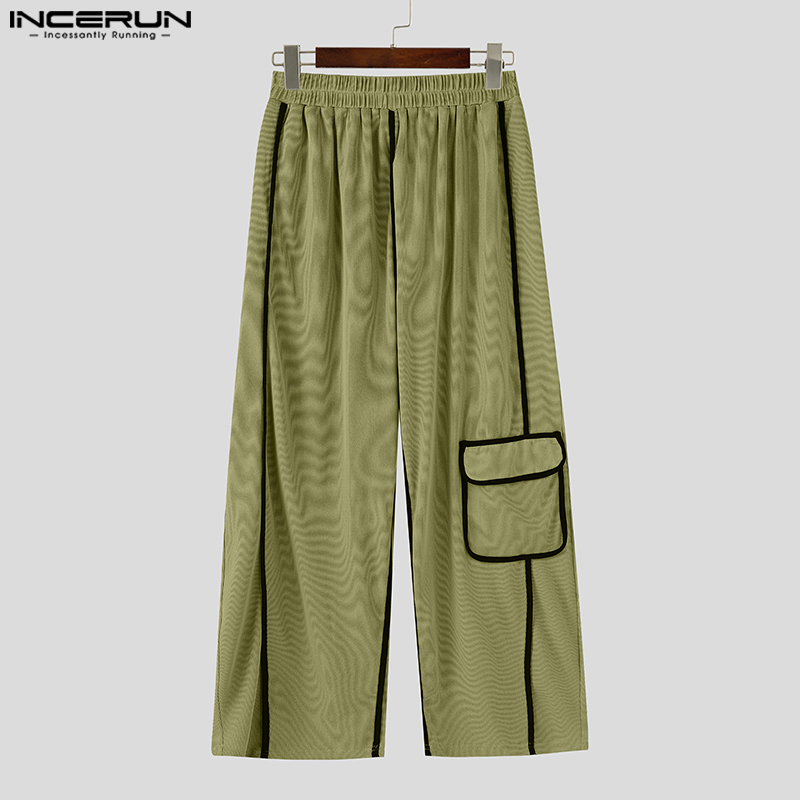INCERUN Pants For Men Western Style Baggy Texture Hollow Out Wide Leg ...