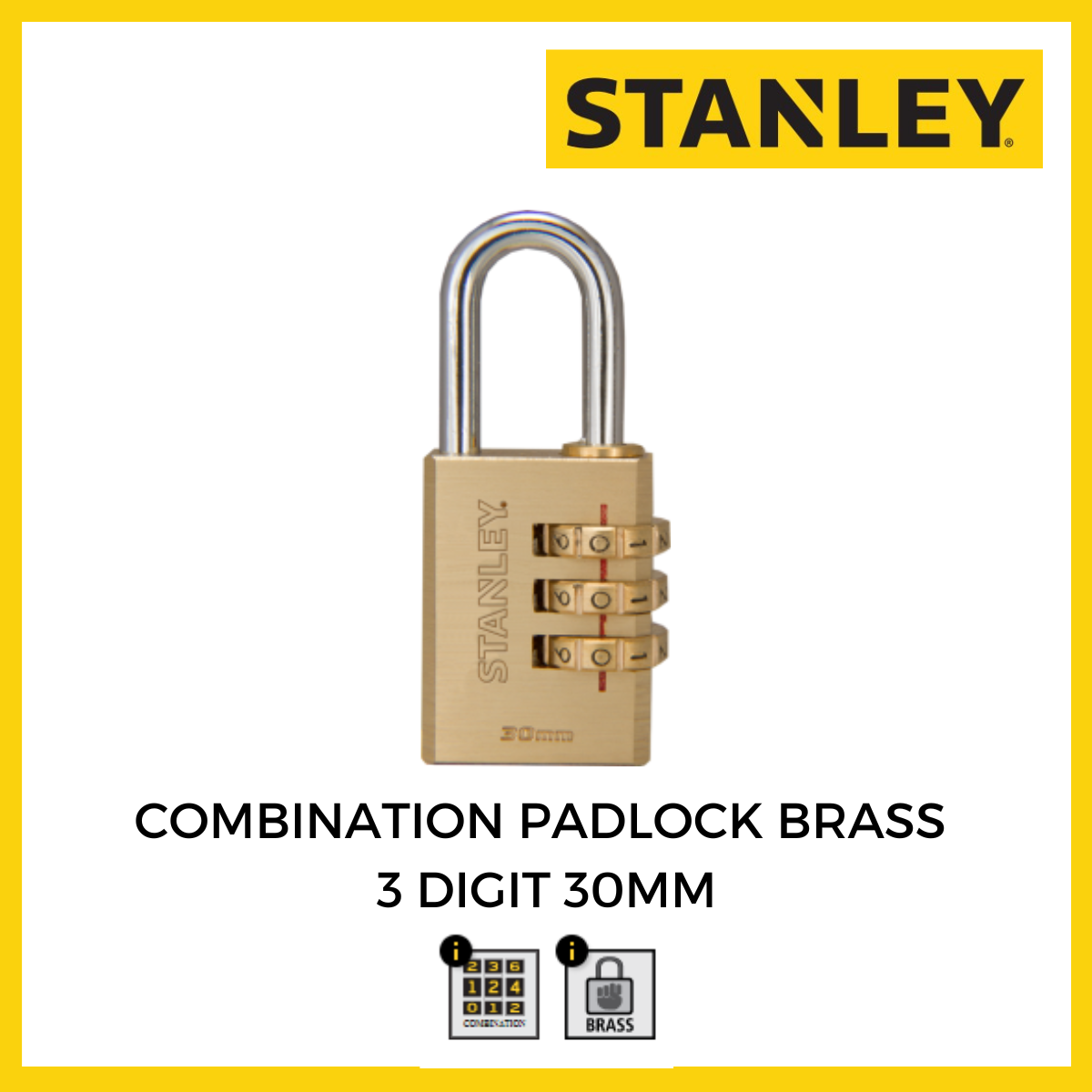 Stanley Solid Brass Combination Padlock 3 Digit 20mm/ 30mm | Lazada ...