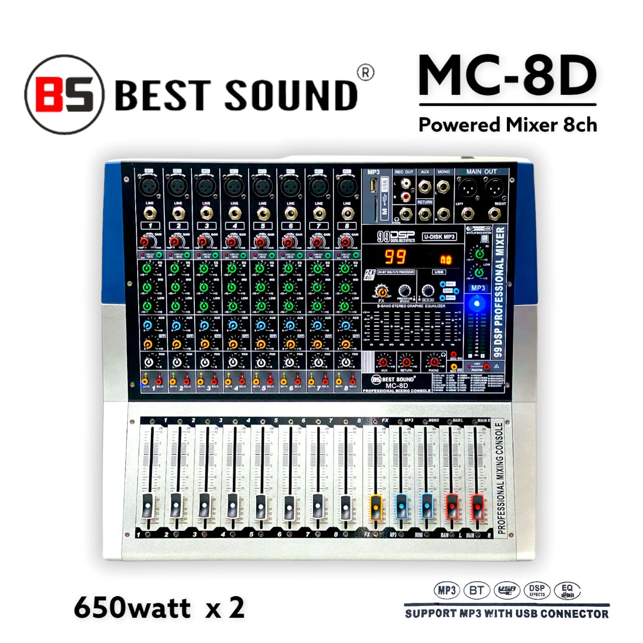 BS BEST SOUND MC-8D Powered Mixer 650Watt x2 ( Ready Stock ) | Lazada