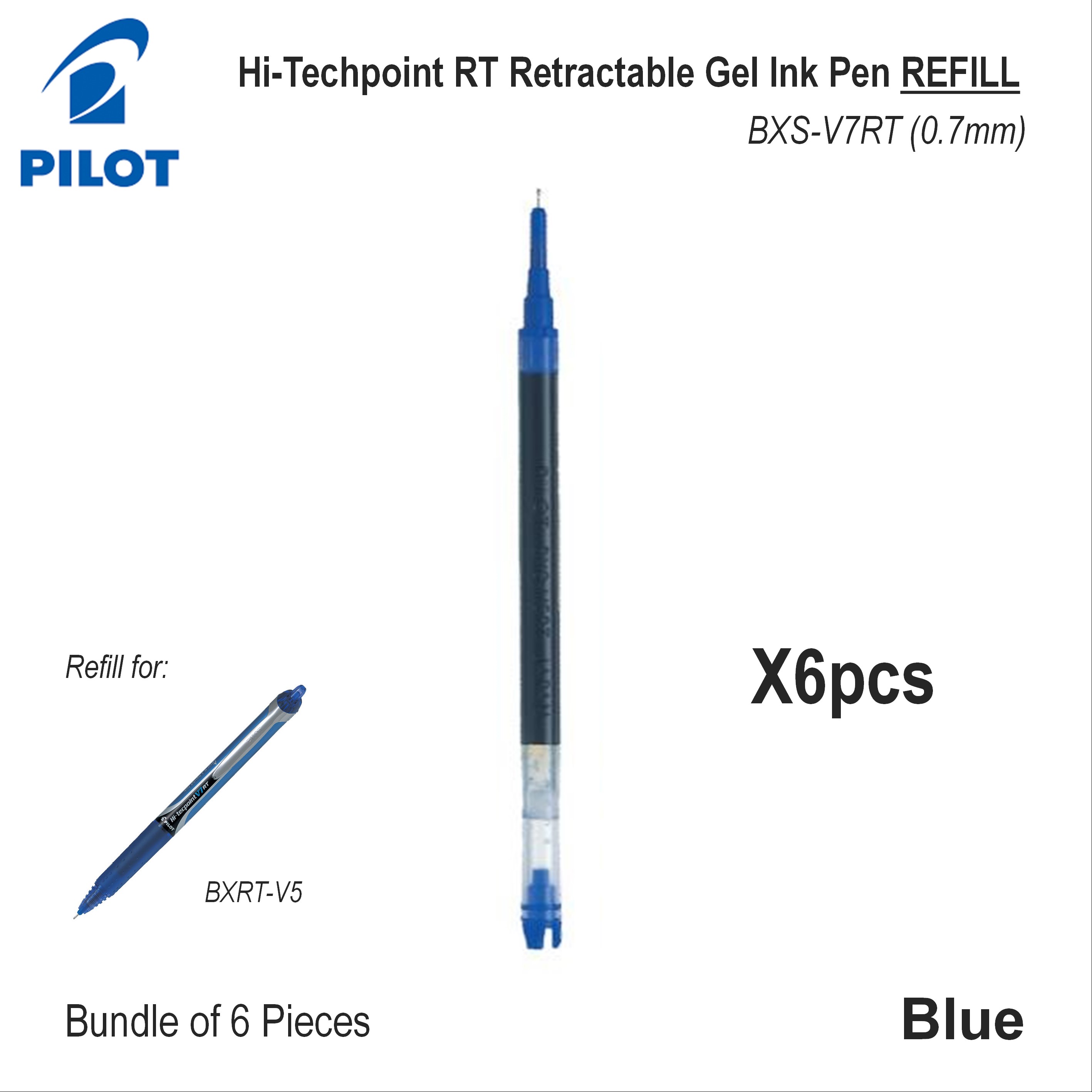 Pilot Hi-Techpoint RT Retractable Gel Ink Pen Refill BXS-V7RT 0.7mm ...