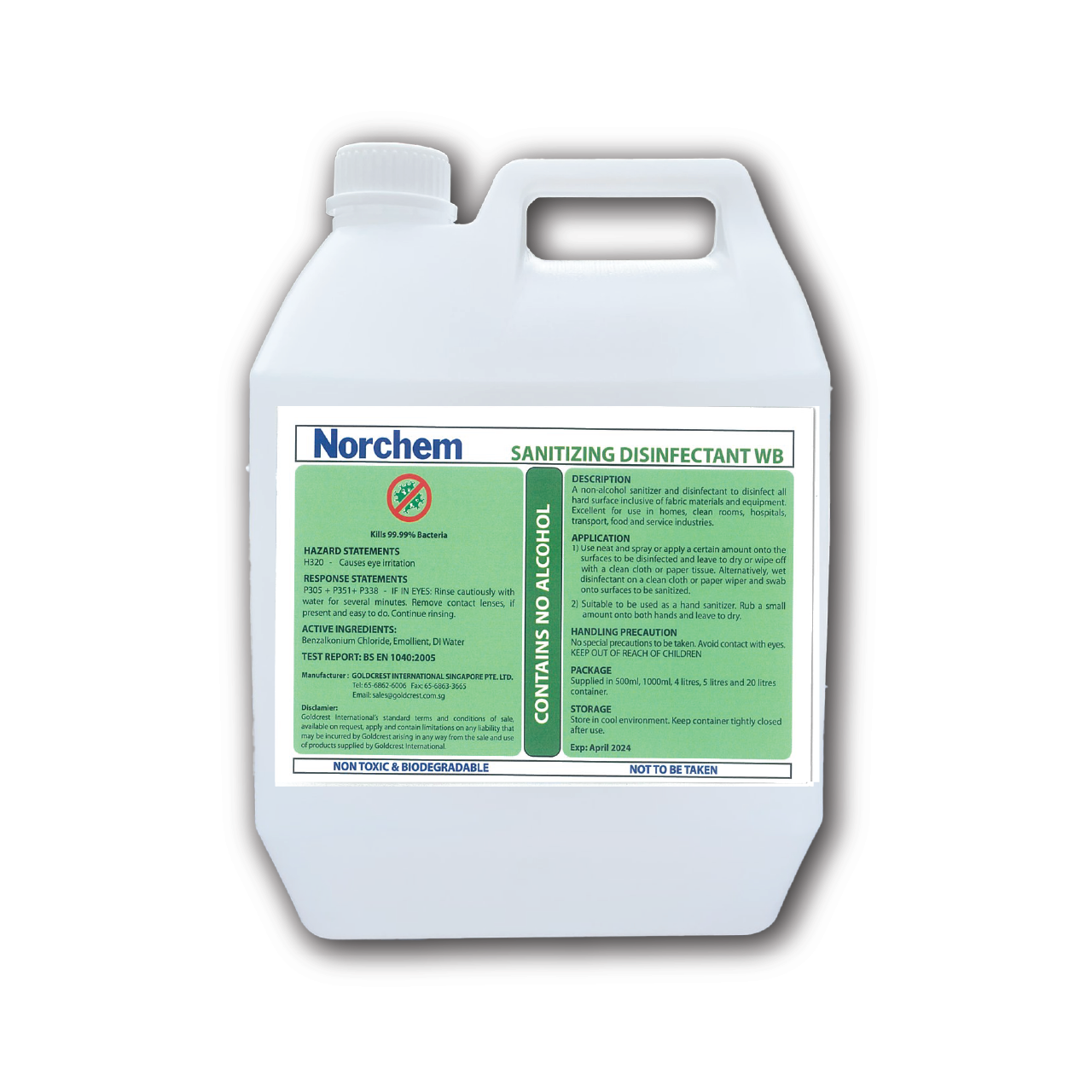 Norchem Non Alcohol Hand Sanitizer/Sanitising Disnfectant - 5L | Lazada ...