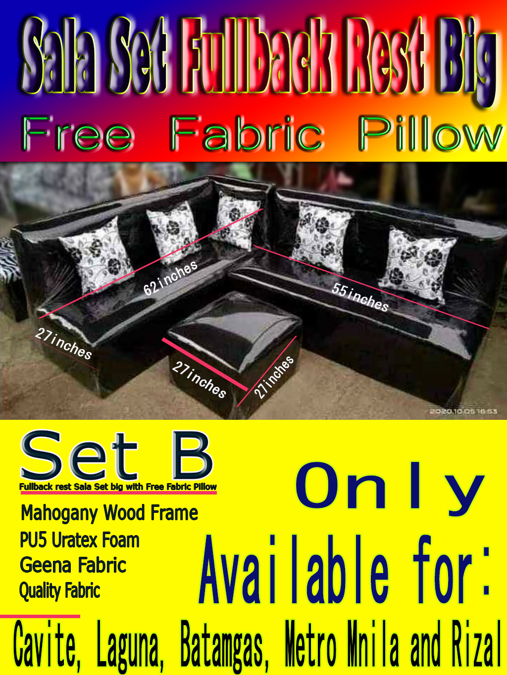 AXL Shop Zone sala set L-Type Fullback Rest Big with free Fabric Pillow ...