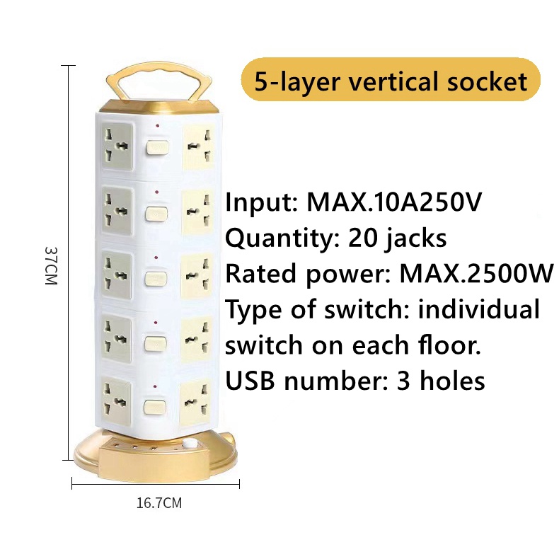 【XMT】2,3,4,5 layer Multi-functional Tower Vertical Socket with bold line USB charger Extension ...