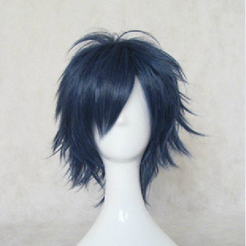HAIRJOY Men Blue Cosplay Wig Layered Short Straight Synthetic Hair Wigs ...