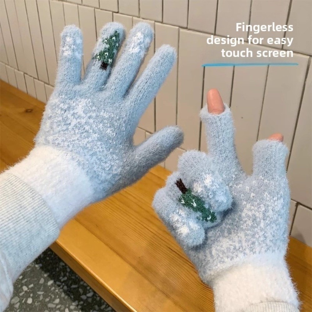 Cute Touch Screen Christmas Knitted Gloves Thicken Plush Women Mittens ...