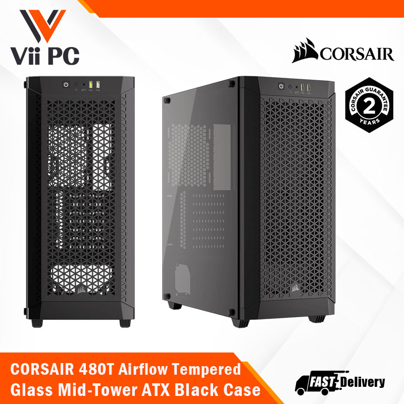 CORSAIR 480T Airflow Tempered Glass Mid-Tower ATX Black Case - 360mm ...