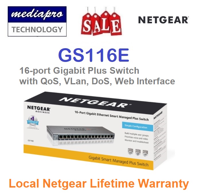 Netgear GS116E 16-Port Gigabit Ehternet Smart Manage Plus Switch with ...