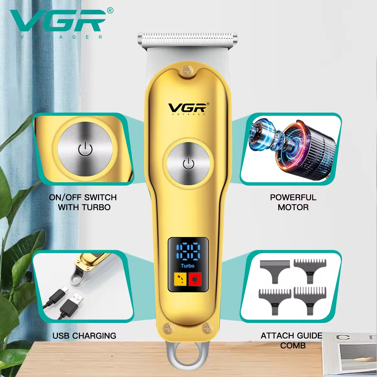 VGR V-290 T Blade Zero Cut Machine - Cordless Rechargeable Professional ...
