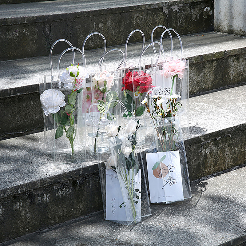 Pvc Flower Bag Stall Flower Bag Transparent Tote Bag Diy Simple Cup
