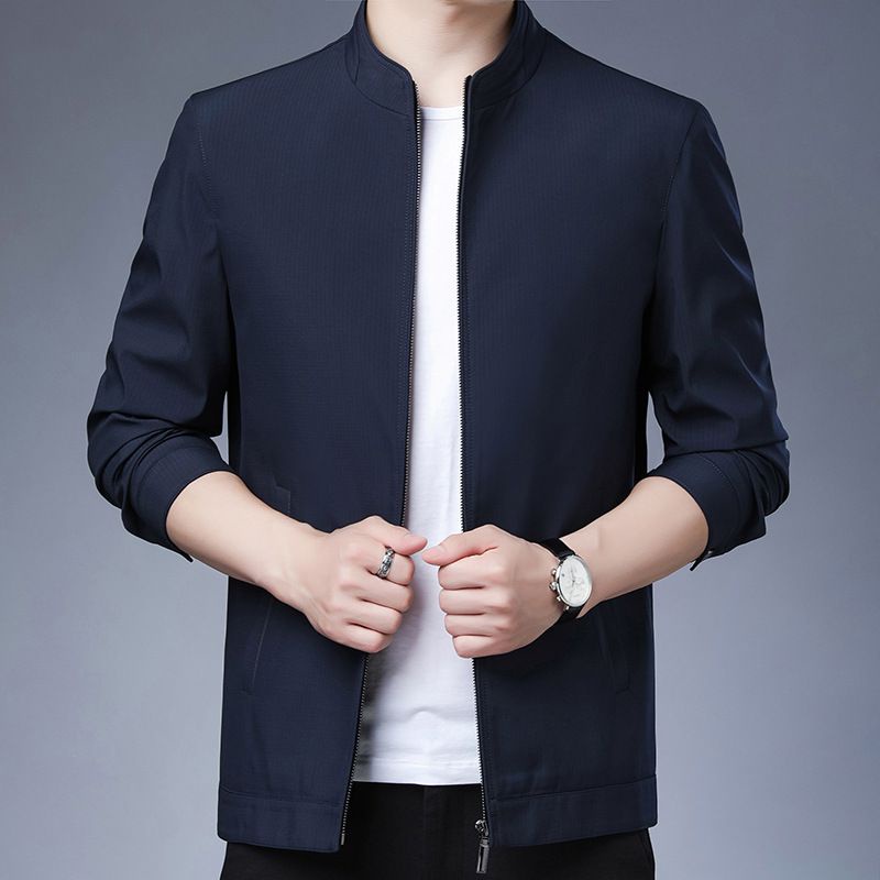 Men's Zip Jacket Slim Fit Business Jacket Black/Dark Blue Male Thin ...