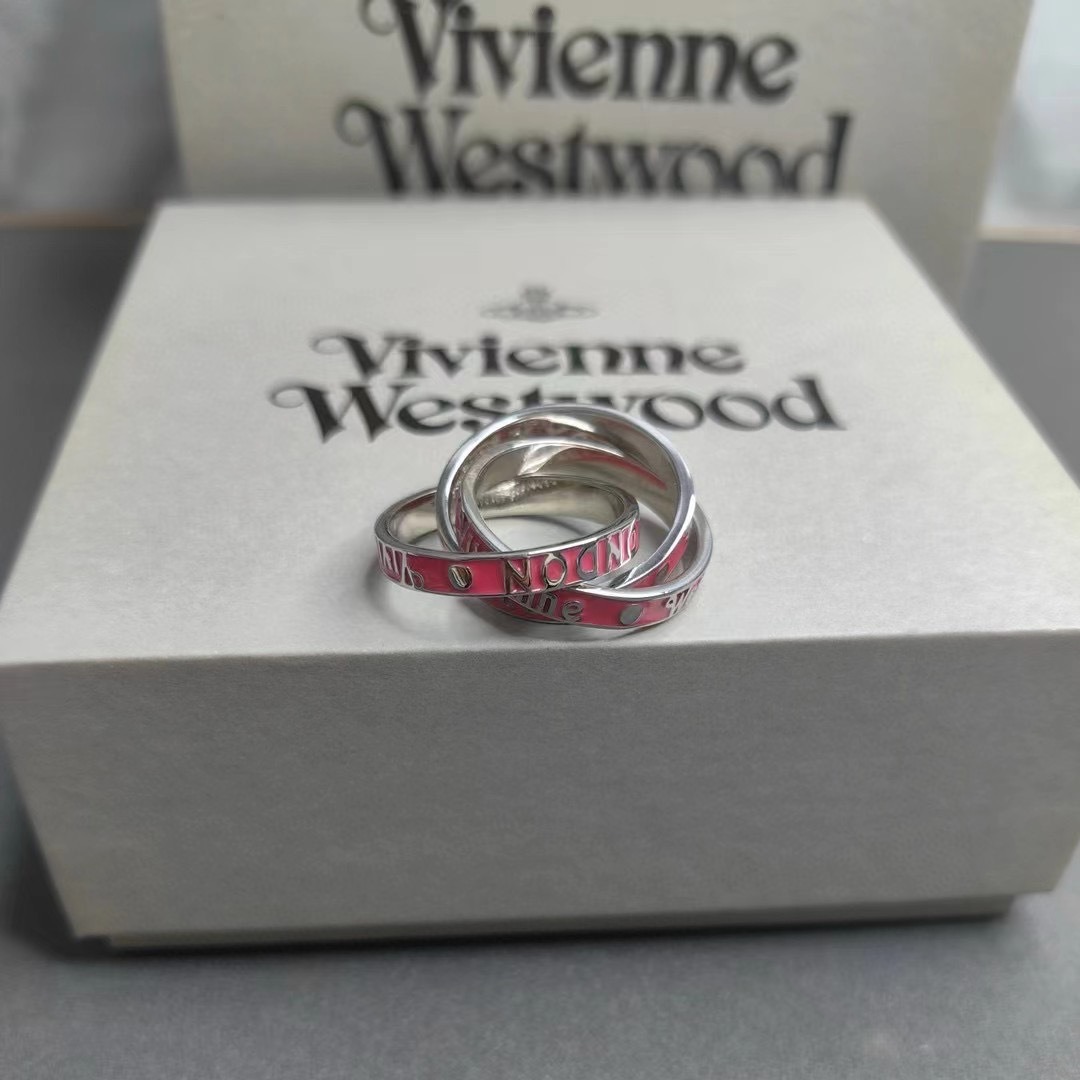 【New arrival】New Western Queen Mother Three Rings Enamel Rose Red ...