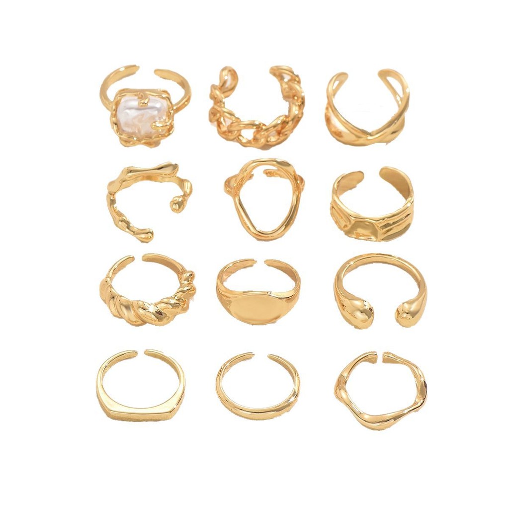Enacolor 12Pcs/Set Vintage Gold Metal Geometric Irregularity Rings Set ...