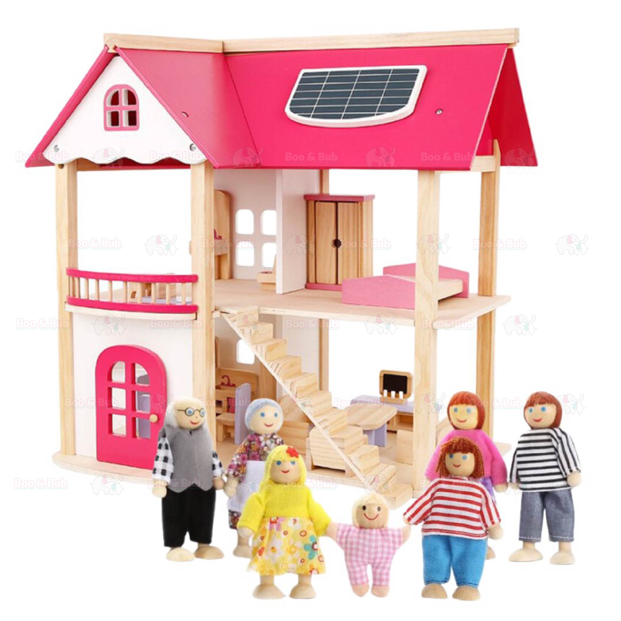 Pink Wooden Dollhouse | Kids Pretend Play Toys | Wooden Dolls House ...