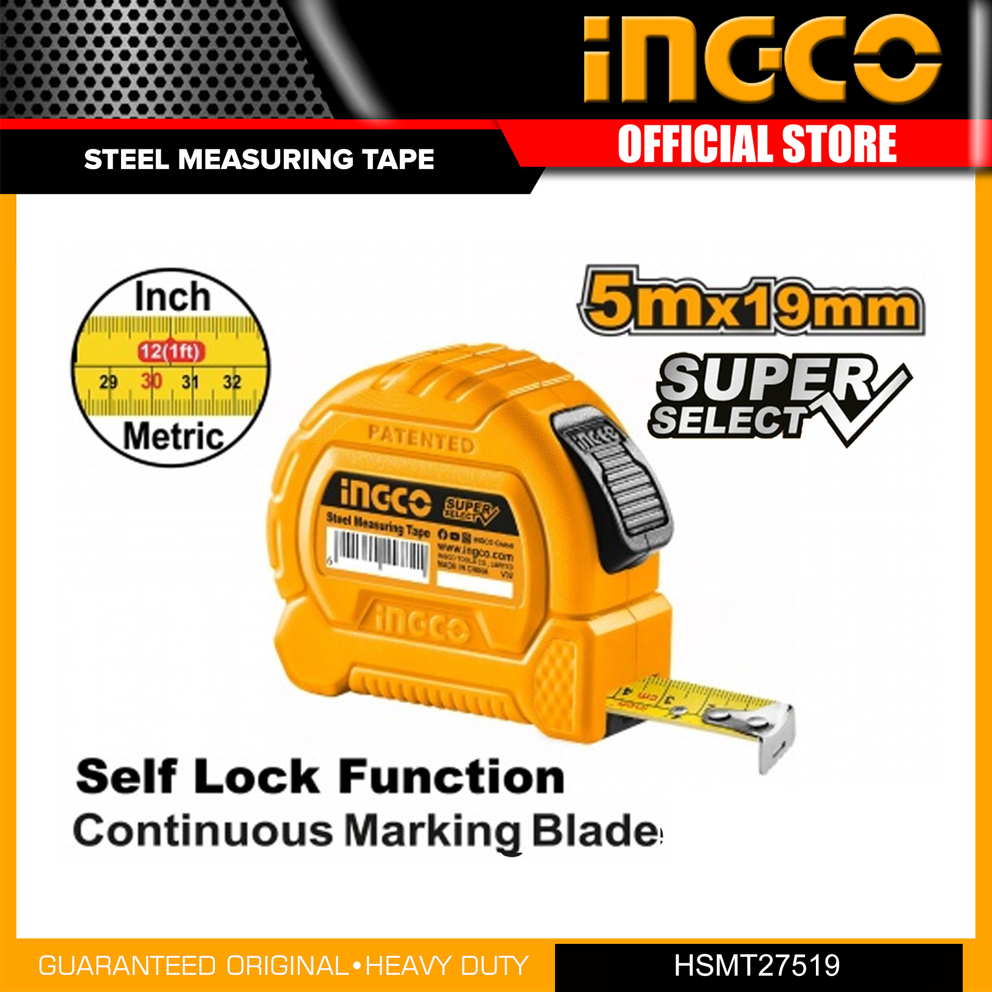 INGCO Steel Measuring Tape Measuring Tool with Metric & Inch SUPER SELECT 3m HSMT27316 | 5m ...
