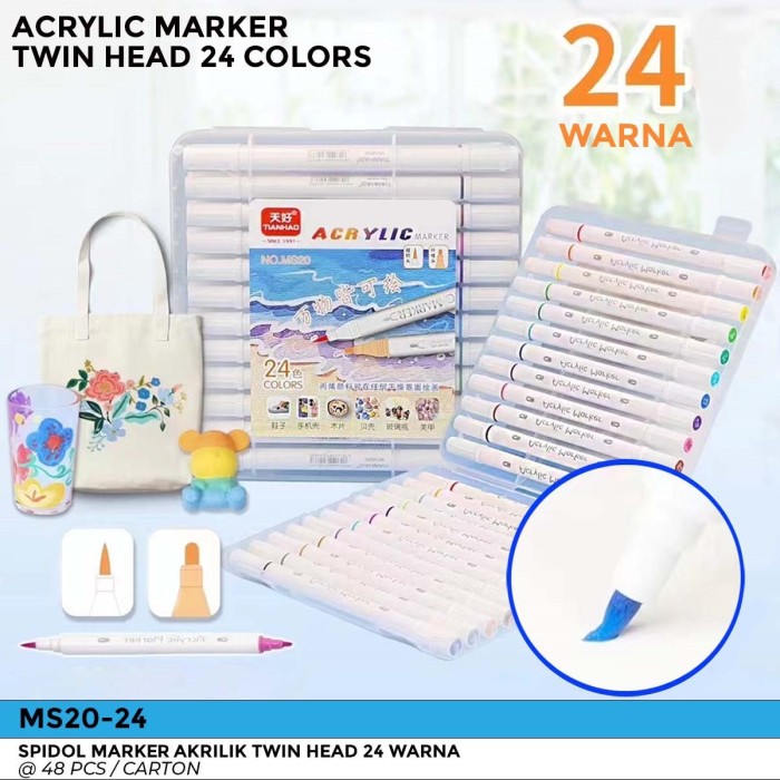 Spidol Dua Mata Ujung/Akrilik Marker Twin Head 12 Warna MS20-24 | Lazada Indonesia