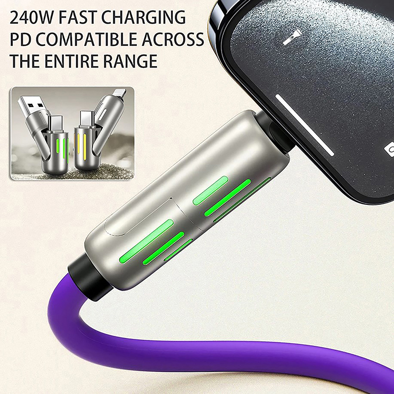 240W Super Fast Charging Cable 4 In 1 Multi Connectors Charger Rotating ...