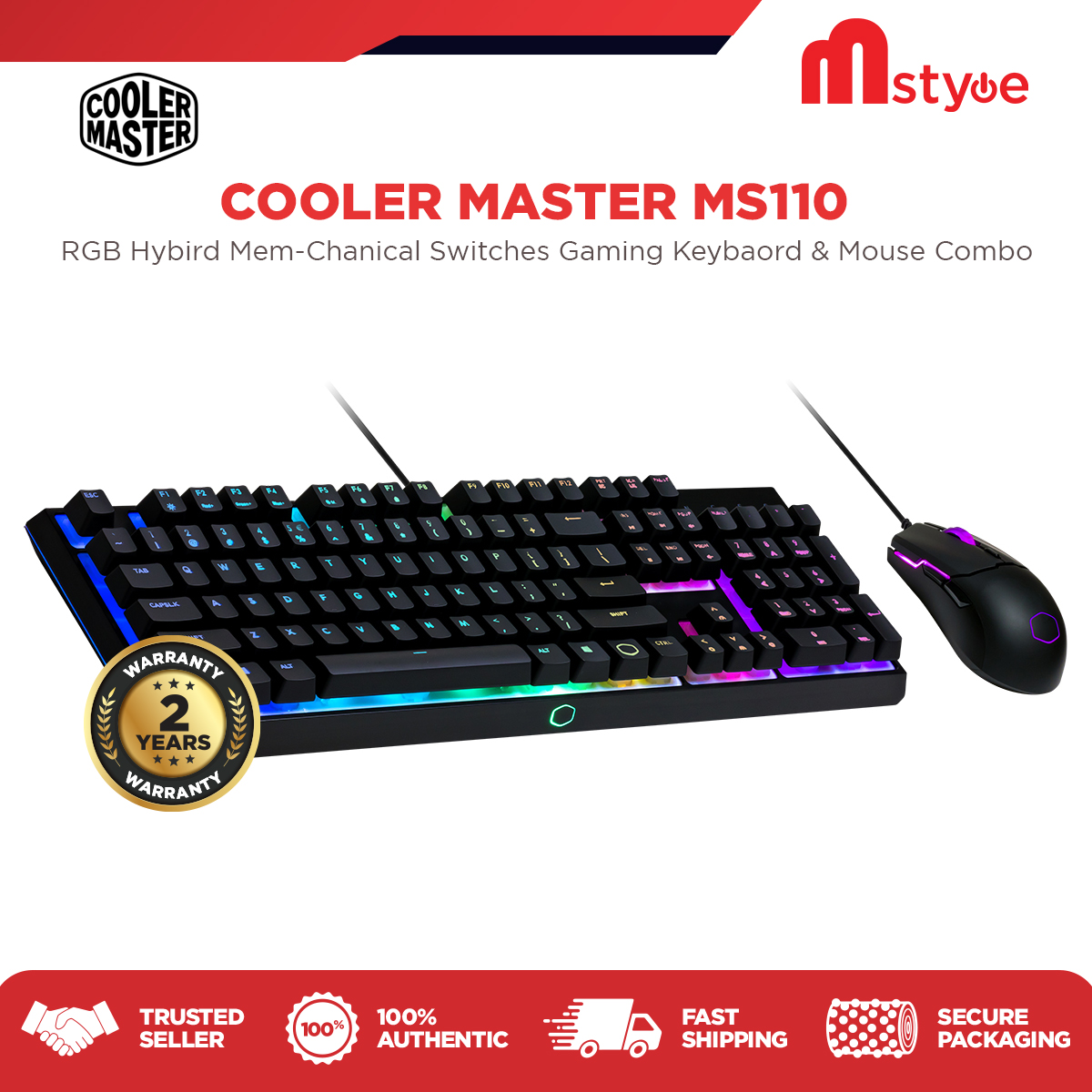 Cooler Master MS110 Keyboard & Mouse Combo - RGB Illumination, Mem ...