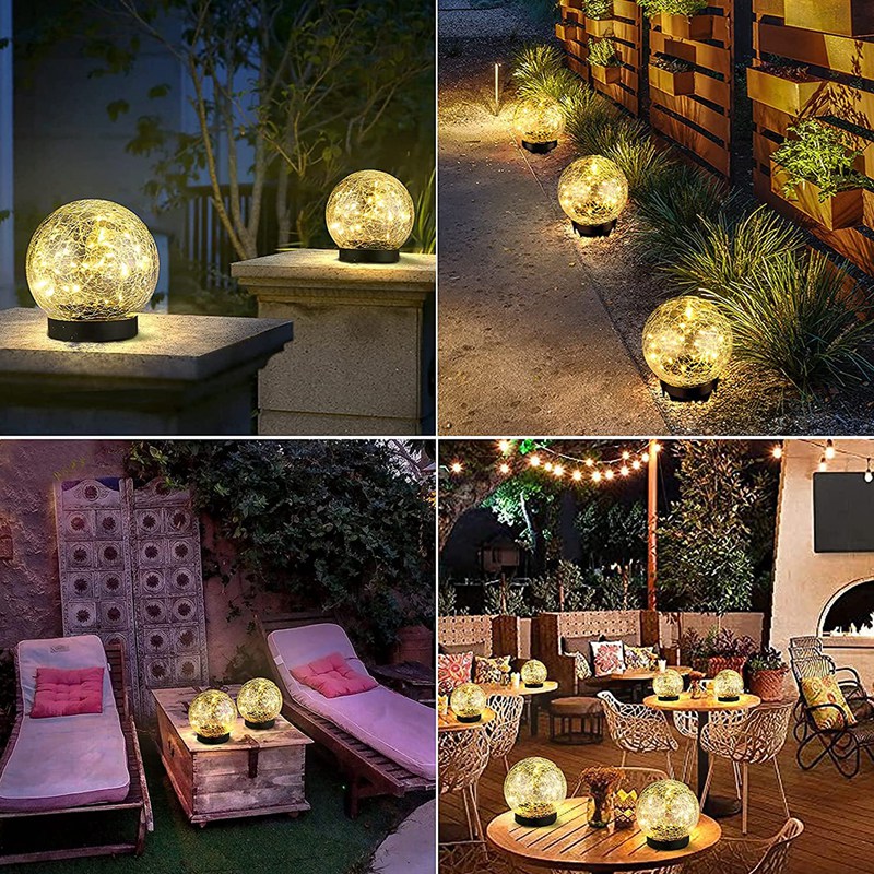 2-Pack Garden Solar Lights Decorative, Colored Cracked Glass Globe ...