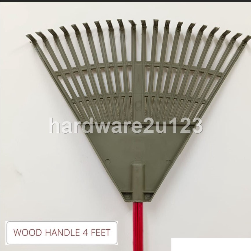 PVC Gardening Rake With Wood Handle Cakar PVC Hijau Grass Claw 扇耙 | Lazada