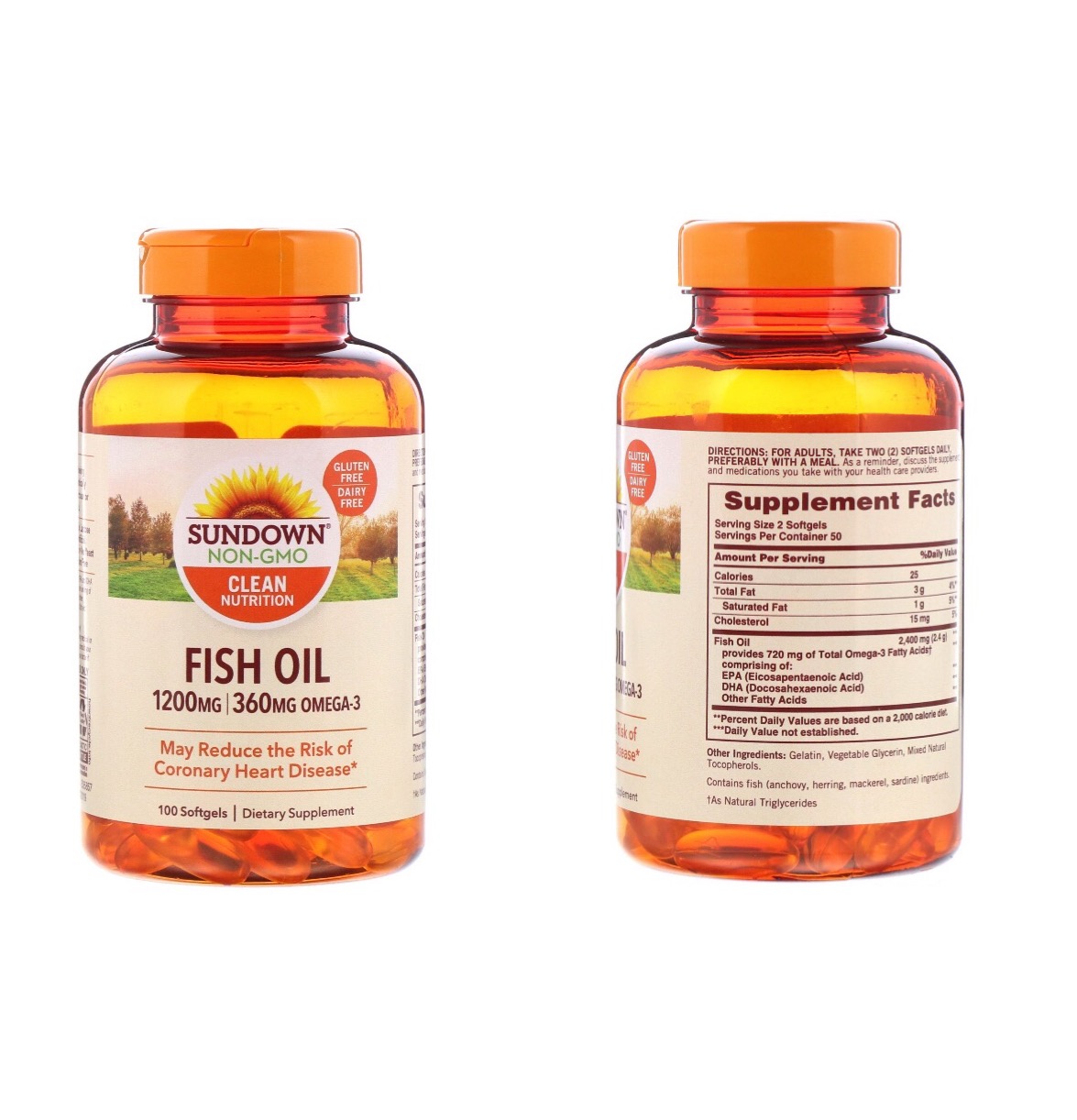Sundown Naturals Fish Oil Omega 3 - 1200mg/360mg, 100 Softgels - Expiry ...
