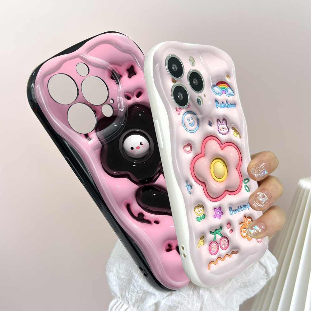 Jizetin for Samsung A16 5G Back Cover Creative Cute Flowers Cream Wavy ...