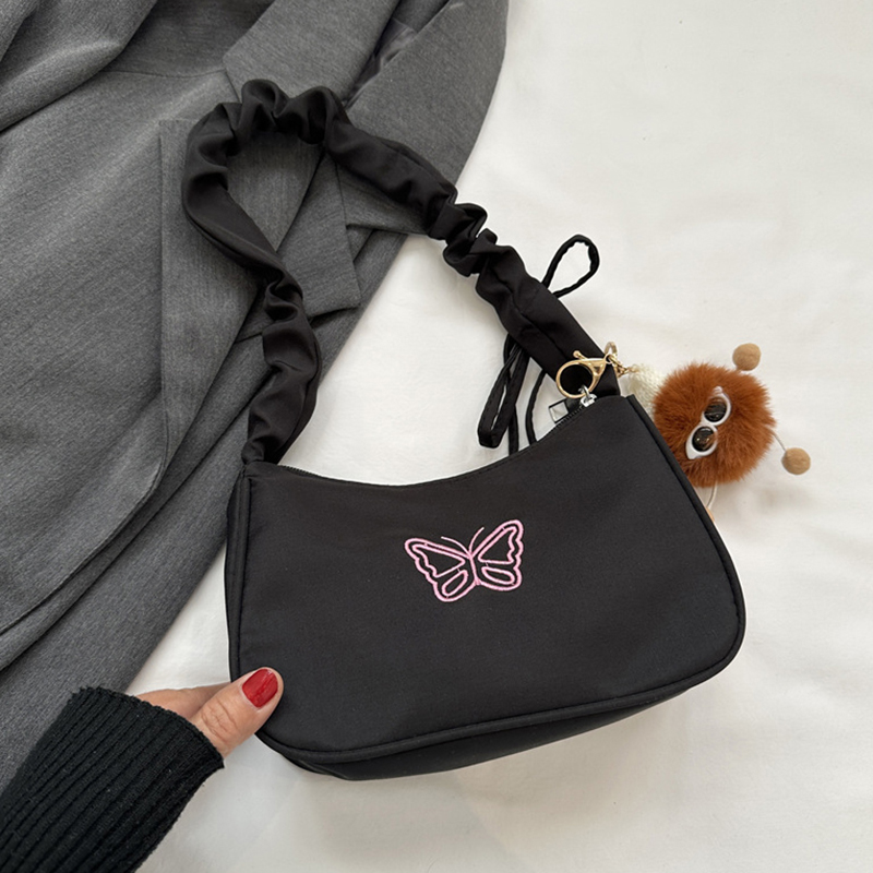 Cute Embroidered Bowknot Butterfly Shoulder Bag Women Pleated Handbag ...