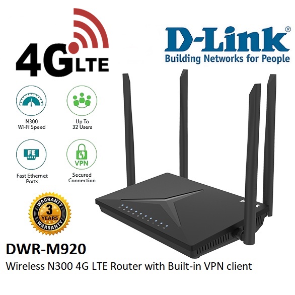 D-Link Router (DWR-M920) 4G N300 LTE Wireless 2.4GHz up to 300Mbps รองรับซิมทุกเครือข่ายในไทย ...