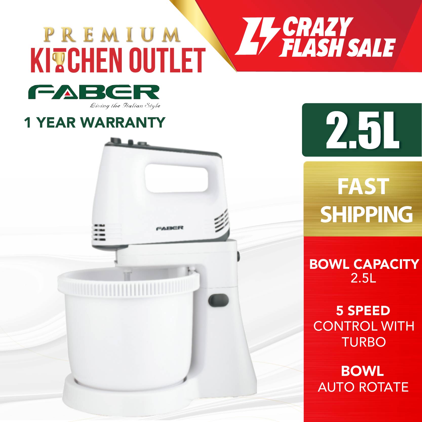 Faber 2.5L 200W Plastic Bowl Capacity Stand Mixer | FM225 | Faber 3.5L ...