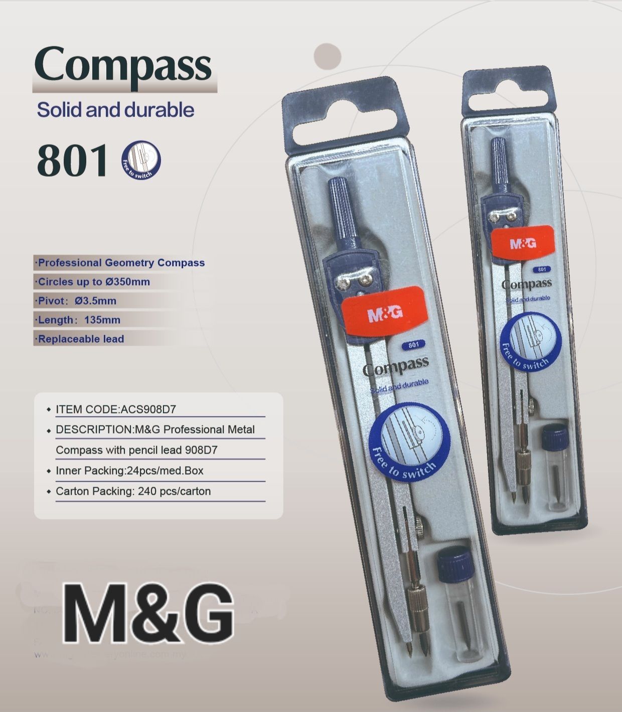 M&G Professional Metal Geometry Compass Drawing Sketching ACS908D7 801 ...