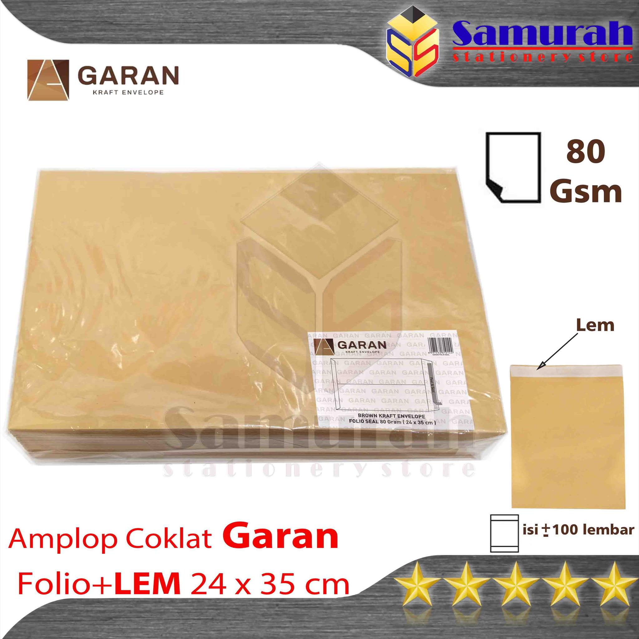 Amplop Kertas Coklat GARAN Ukuran Folio Lem / Amplop Dokumen F4 + Seal ...