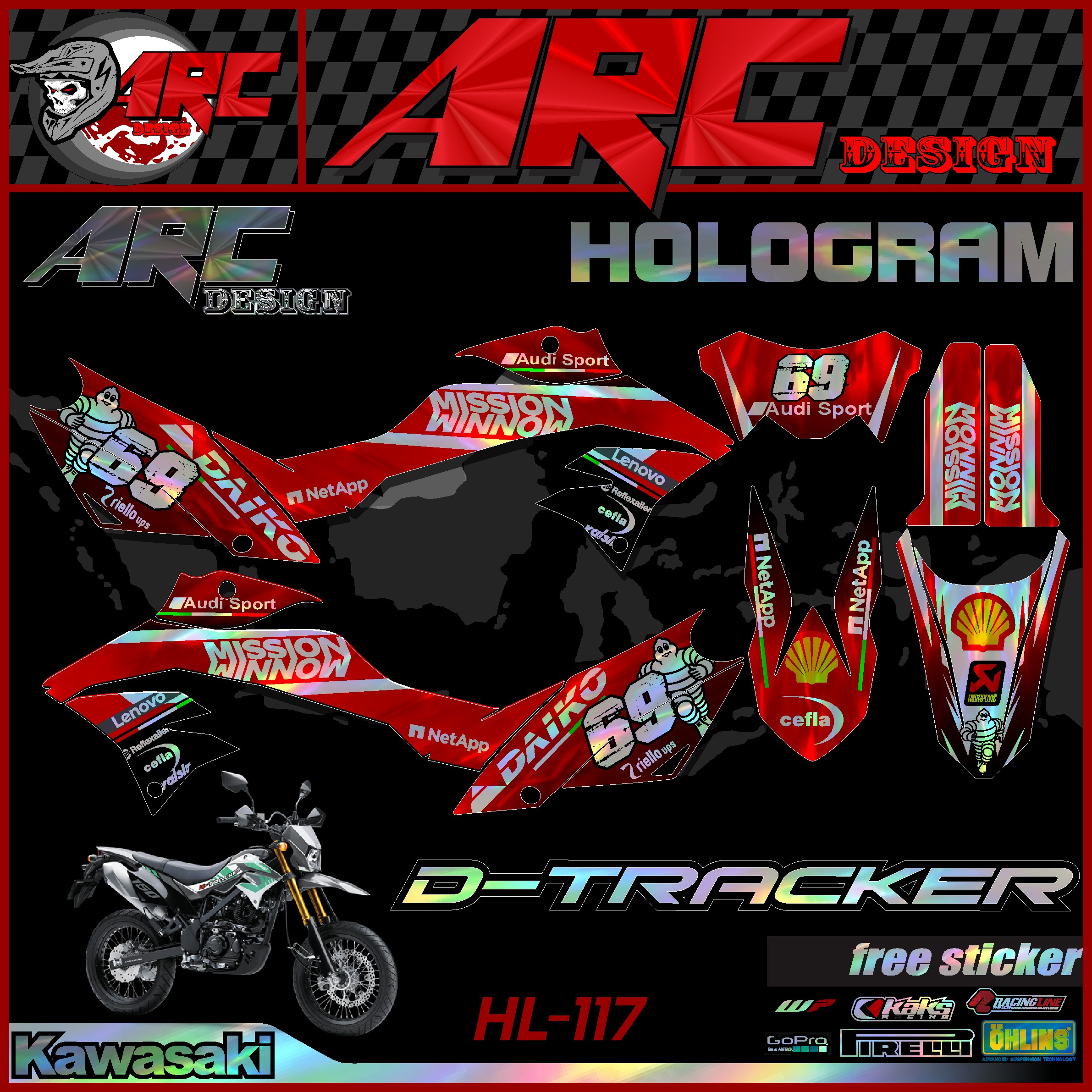 (COD) Sticker Striping Hologram Motor Cross DTRACKER 150 Semi Fullbody - Stiker Lis Variasi KLX ...