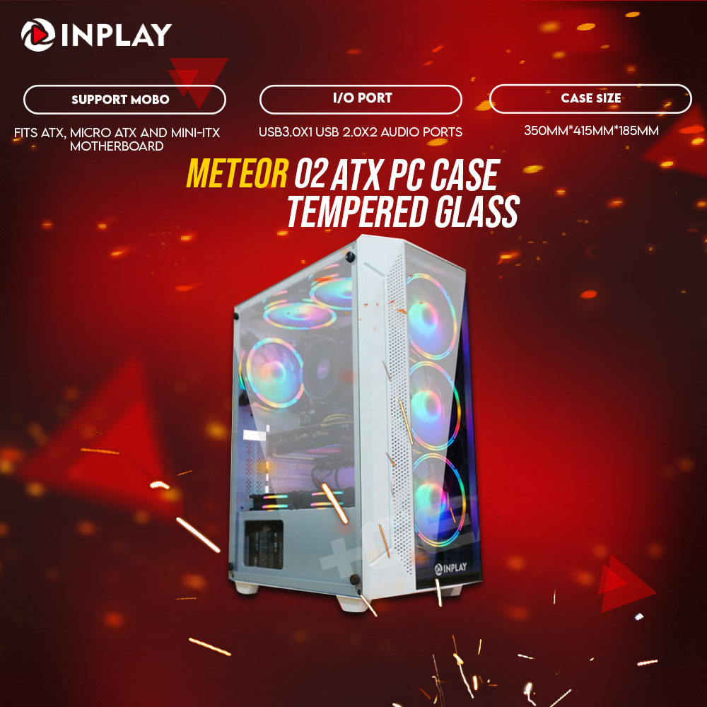 Inplay Meteor 02 | White | Tempered Glass ATX PC Case | Inplay by EJD ...