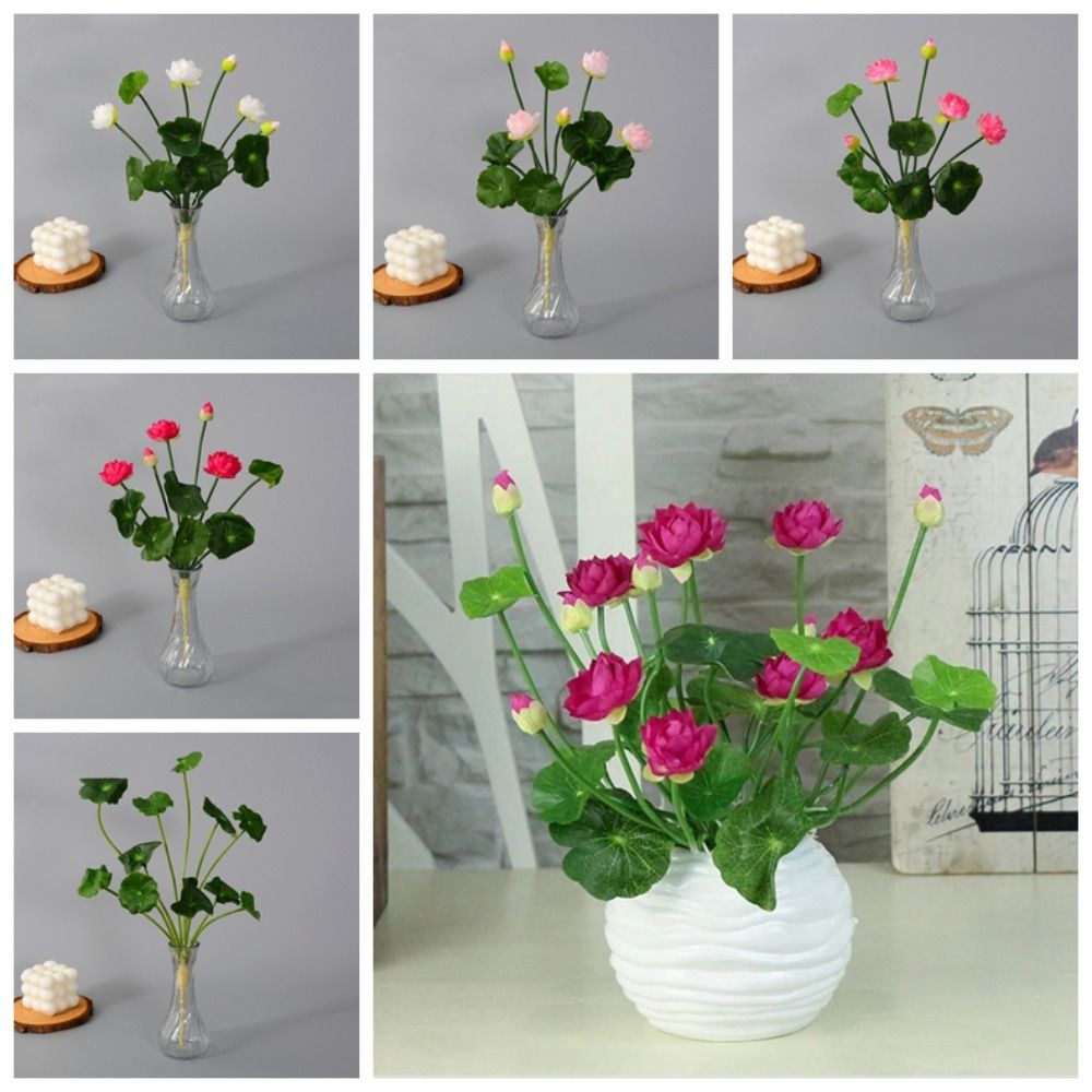 Fake Flowers Lifelike Artificial Lotus Flower Plastic Beautiful Mini ...