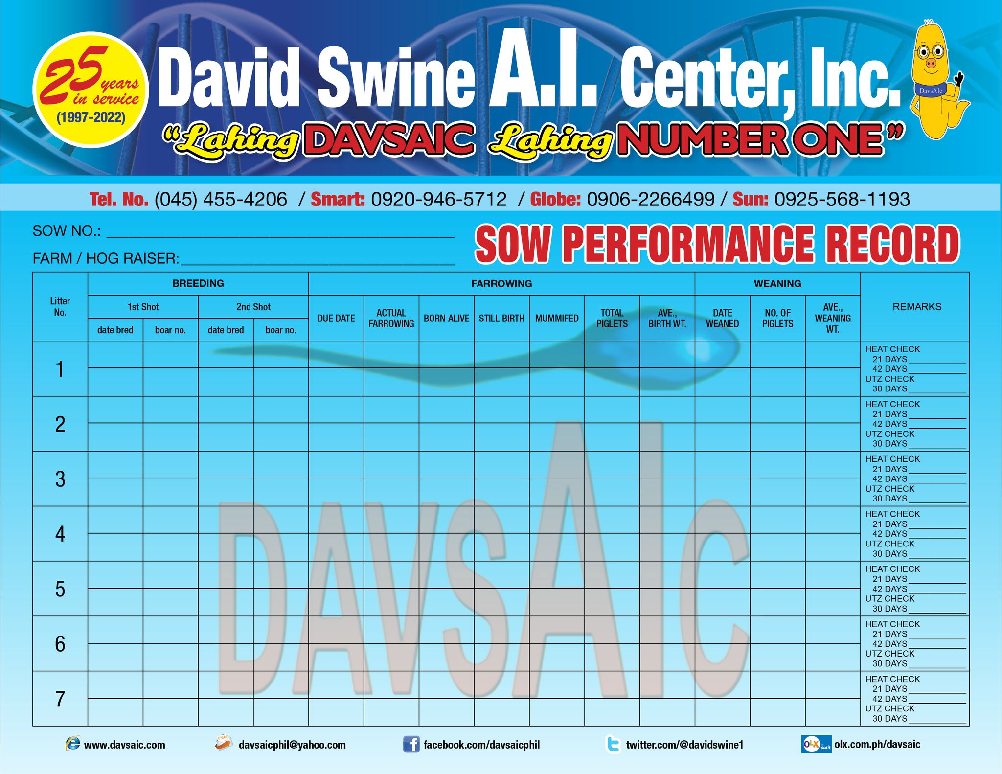 Sow Performance Record and Vaccination Program Viddavet DAVSAIC Sow ...