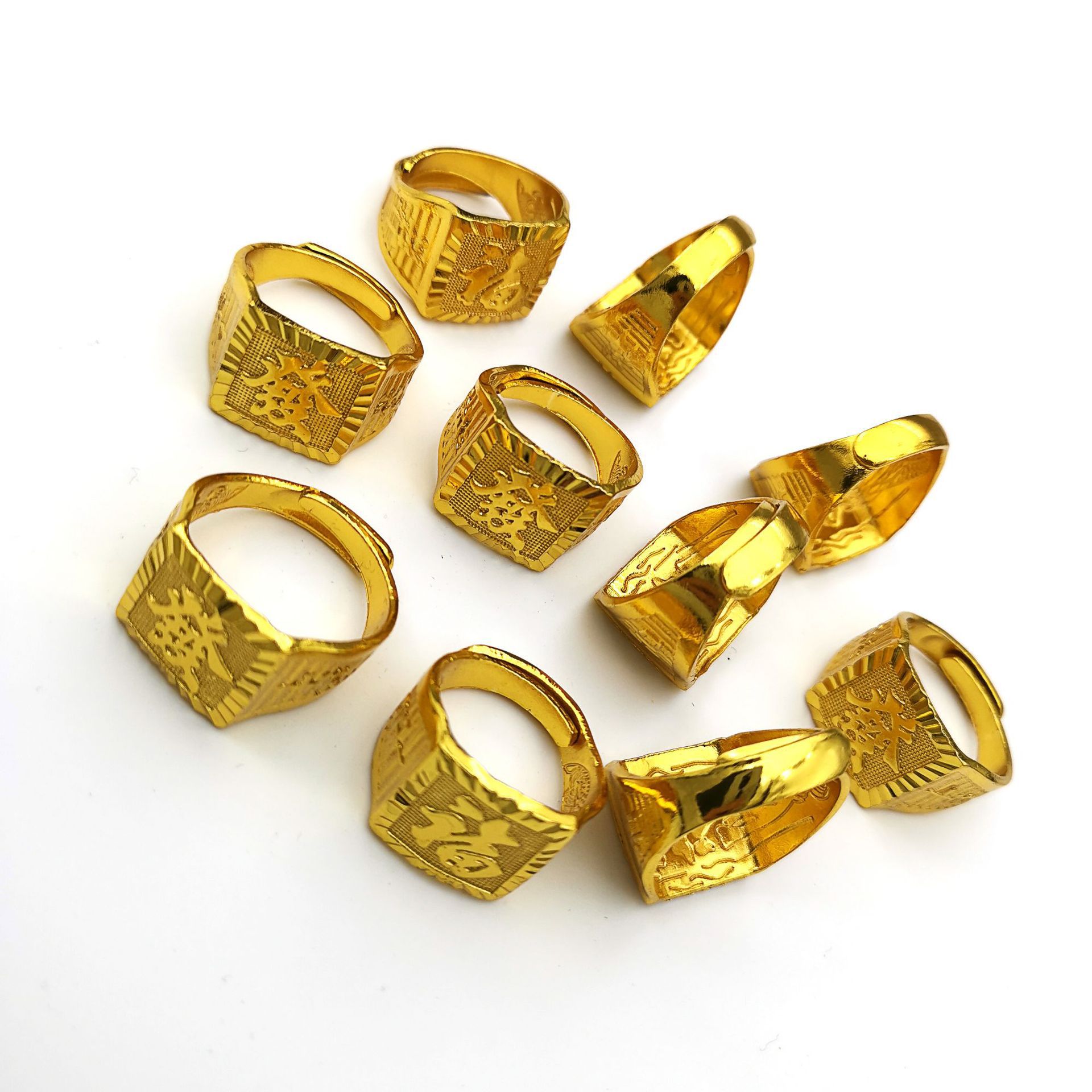 Inverted Mold Opening Men's Ring Gold Plated Men's Square Ring Rich and ...