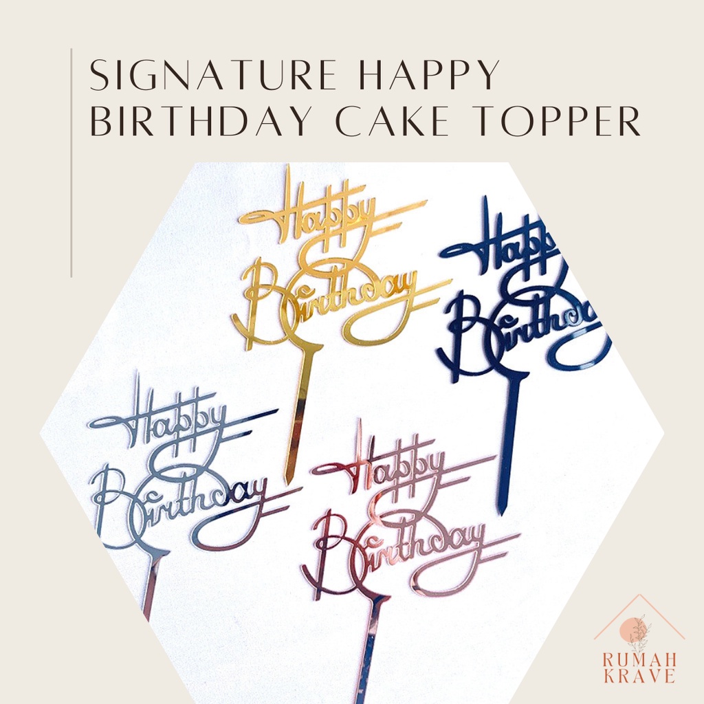 RUMAH KRAVE - Signature Happy Birthday Cake Topper Silver Emas Hitam ...